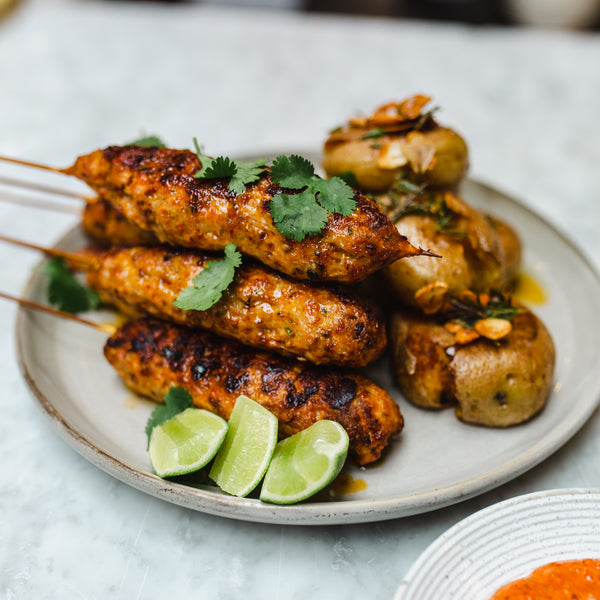 Merguez Sausage Kebab with Crispy Smashed Potatoes & Harissa Aioli ...